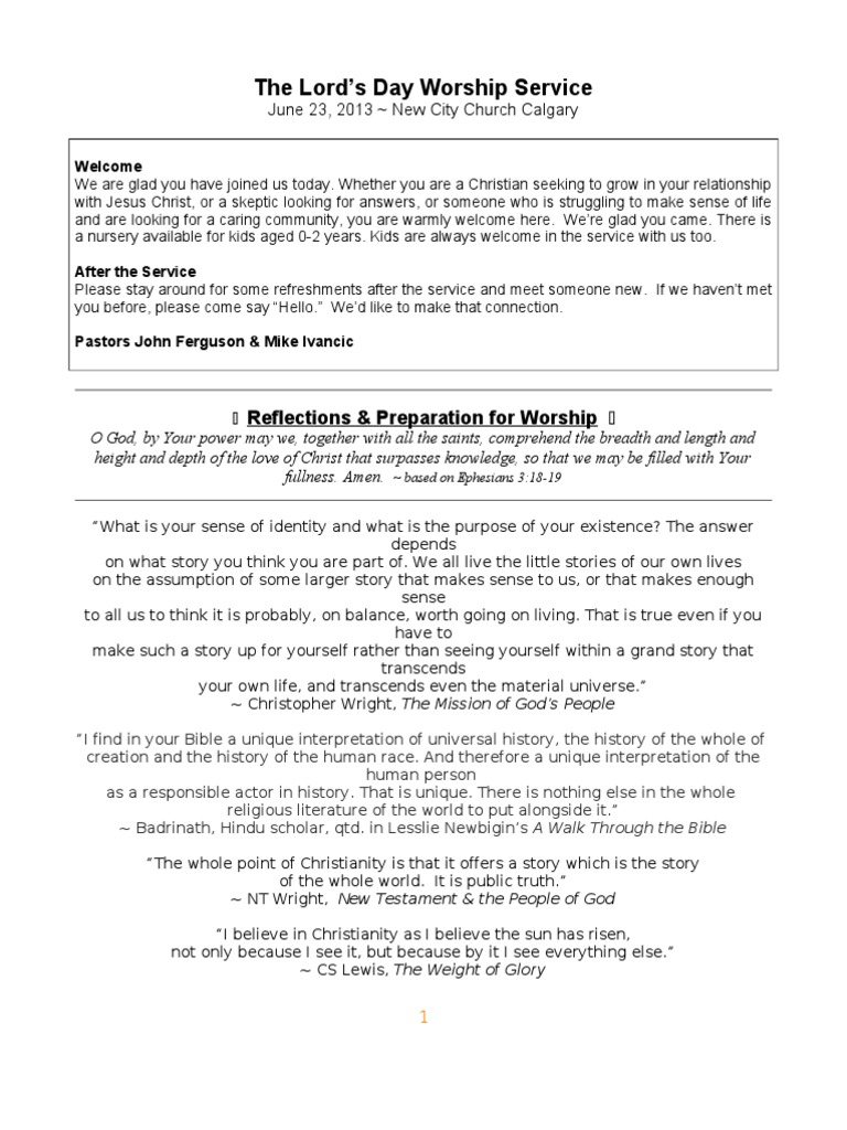 The Lord's Day Worship Service: Reflections & Preparation For Worship ...