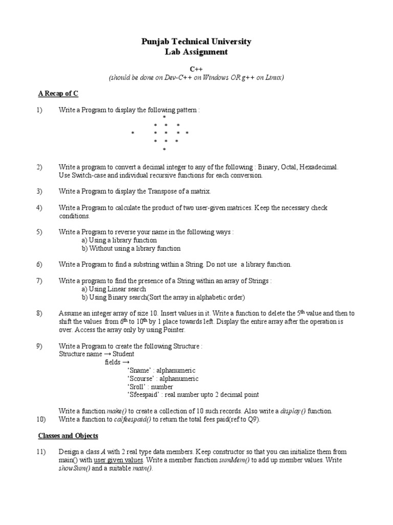CPP Lab Assignment | PDF | Method (Computer Programming) | Inheritance ...