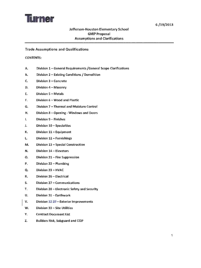 Jefferson-Houston Elementary School GMP Proposal Assumptions and ...