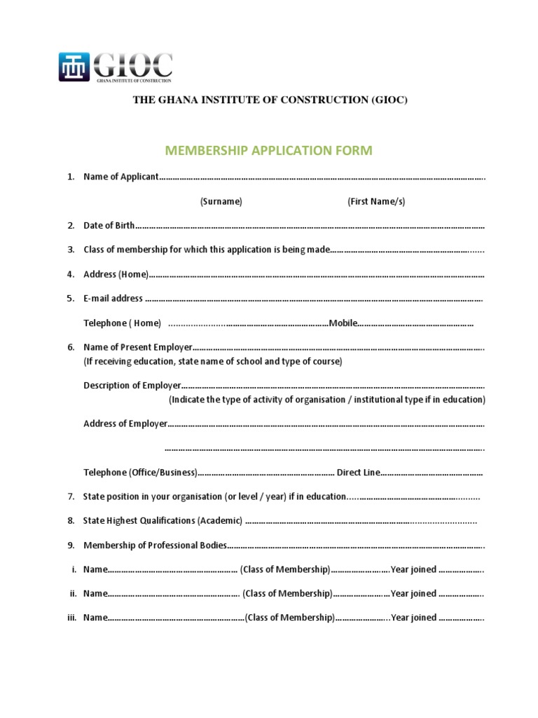 GIOC Membership Application Form-1 PDF | Download Free PDF | Further ...
