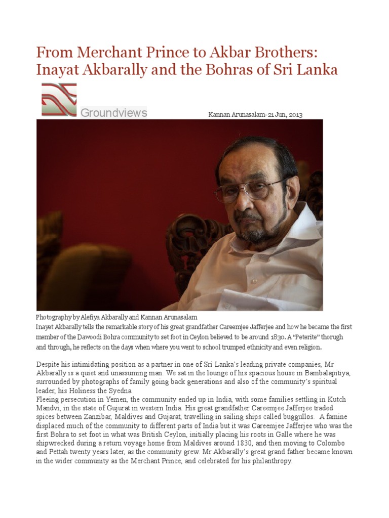 From Merchant Prince To Akbar Brothers Inayat Akbarally and The Bohras of Sri Lanka | PDF ...
