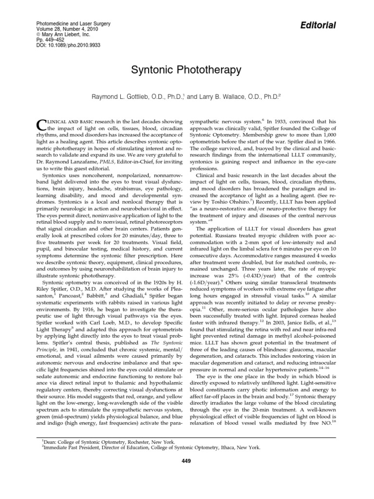 Syntonic Phototherapy PMLS Aug 2010 PDF | PDF | Retina | Optometry