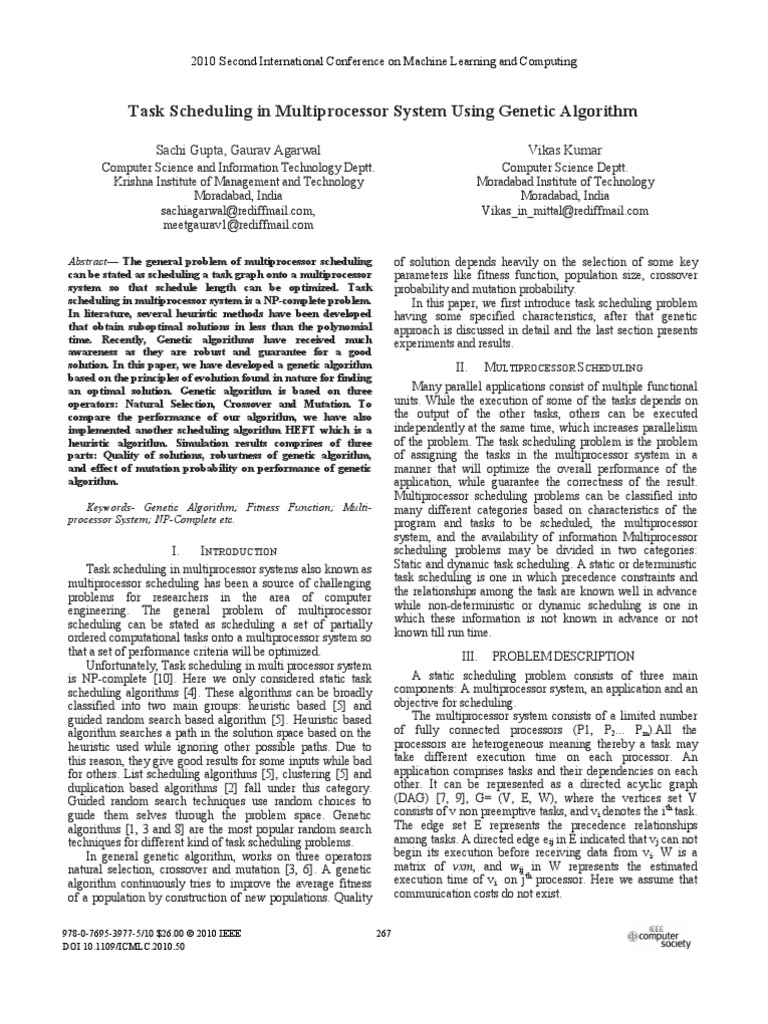 Task Scheduling in Multiprocessor System Using Genetic Algorithm | PDF | Genetic Algorithm ...