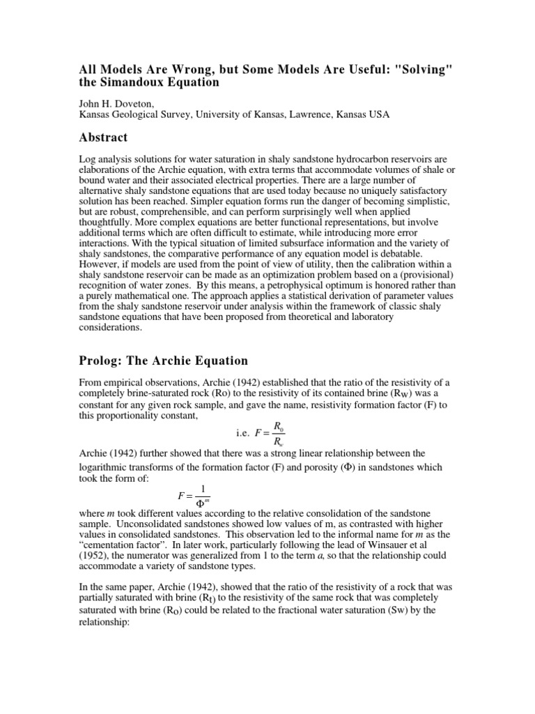 Solving The Simandoux Equation | PDF | Porosity | Least Squares