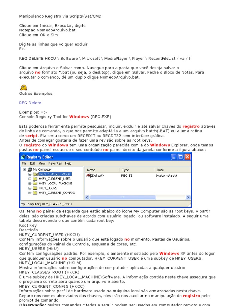 Criar Bat e Manipular Registro Do Windows PDF | PDF | Microsoft Windows | Linguagem de script