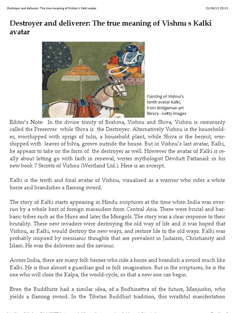 Destroyer and Deliverer: The True Meaning of Vishnu's Kalki Avatar ...
