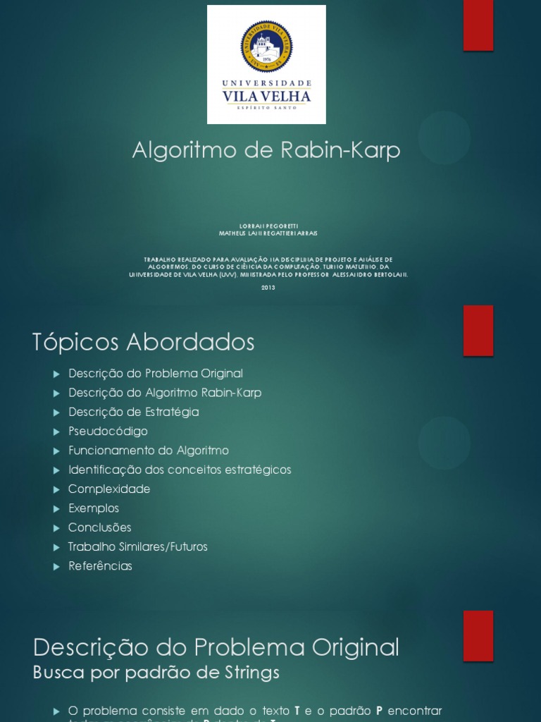 Algoritmo de Rabin-Karp | PDF | Áreas de Ciência da Computação ...
