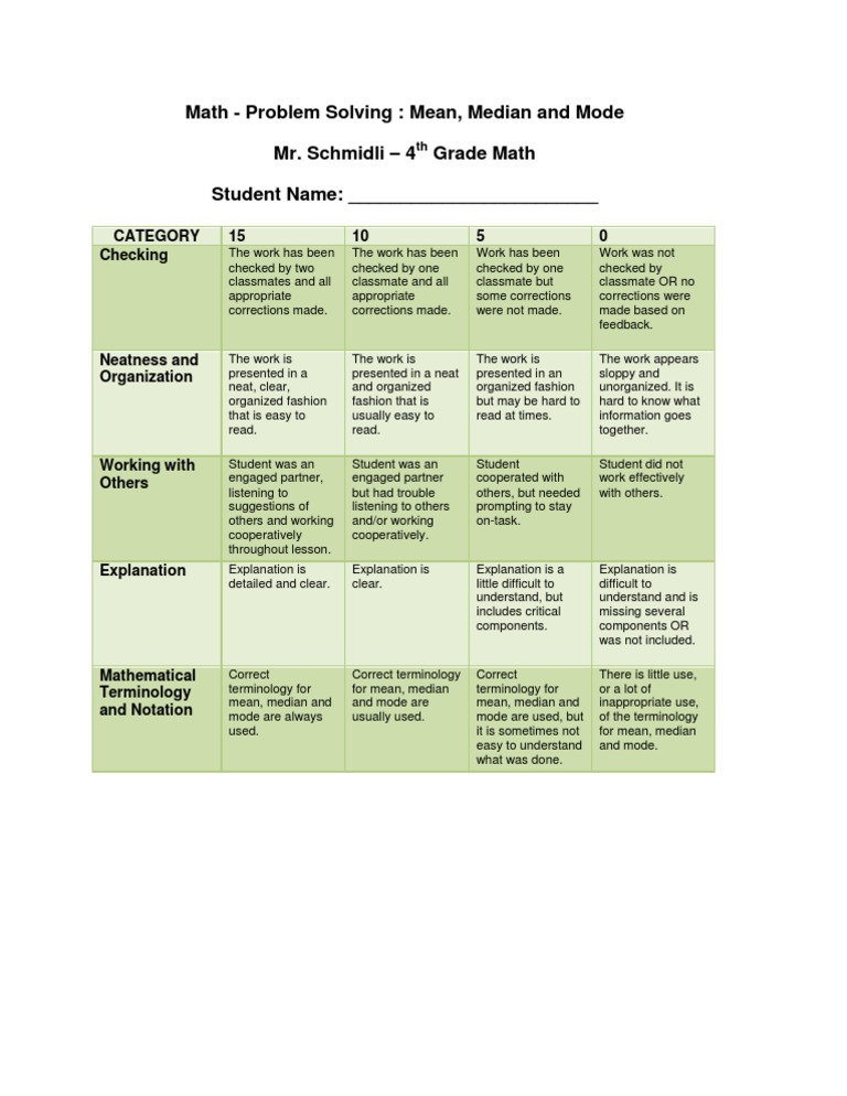 4th Grade Math Rubric | PDF