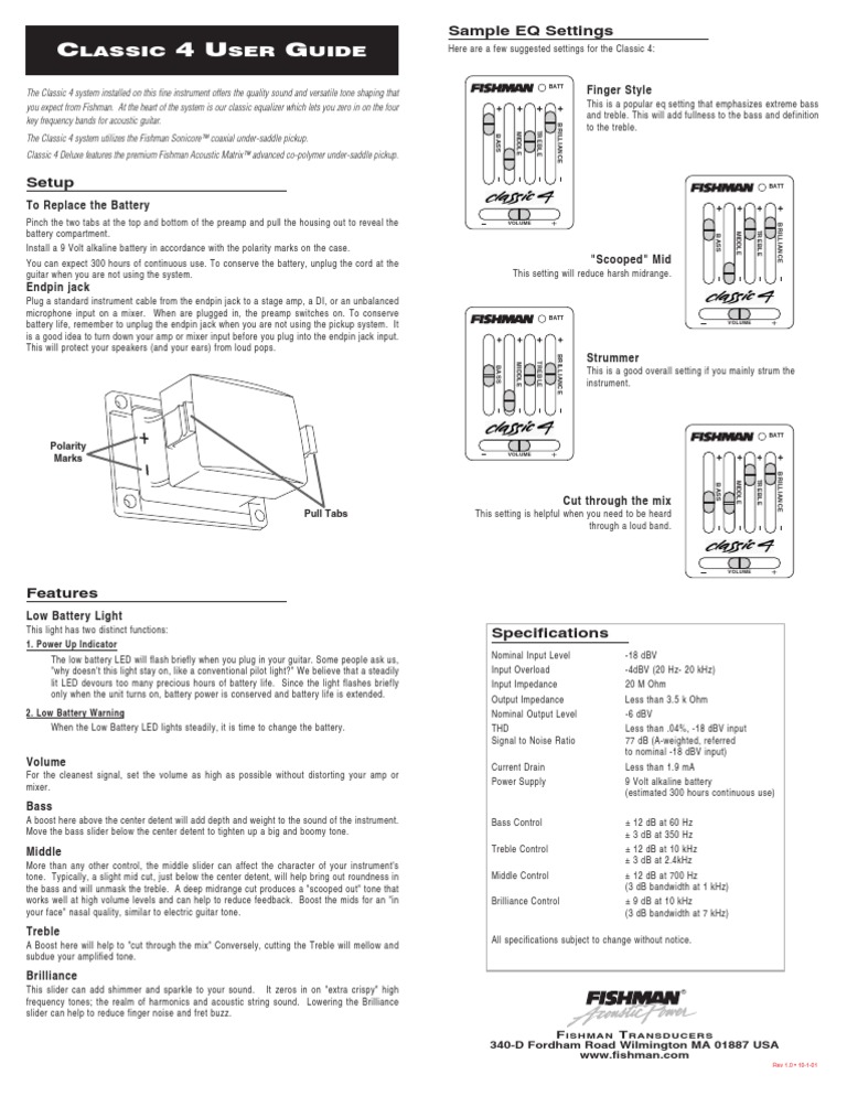 Fishman Classic 4 User Guide | PDF | Decibel | Bass Guitar