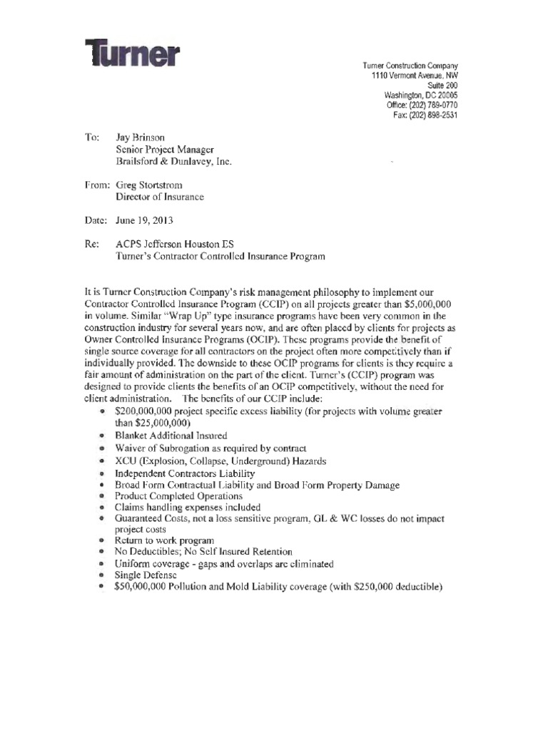 Turner's Contractor Controlled Insurance Program | Download Free PDF ...