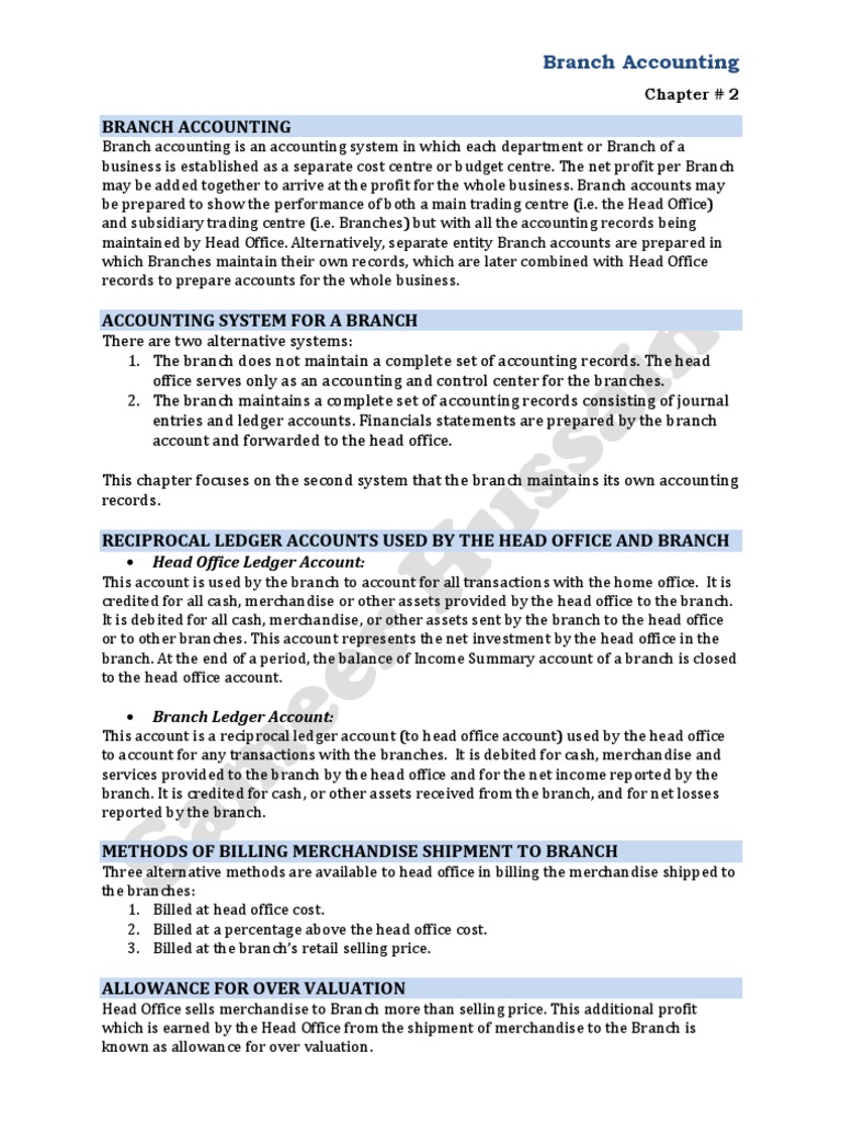 2 Branch Accounting | PDF | Debits And Credits | Valuation (Finance)