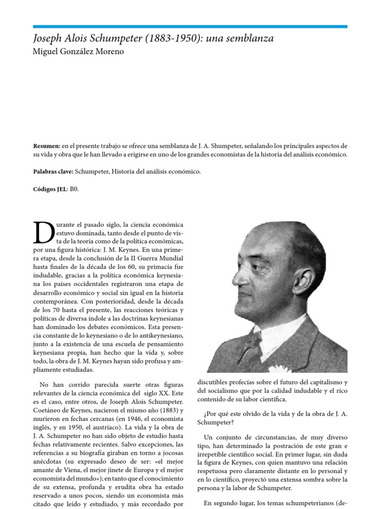 Joseph Alois Schumpeter (1883-1950) Una Semblanza | PDF | Economía ...