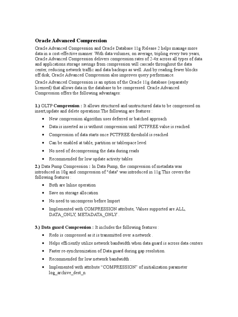 Oracle Advanced Compression Download Free Pdf Data Compression Oracle Database