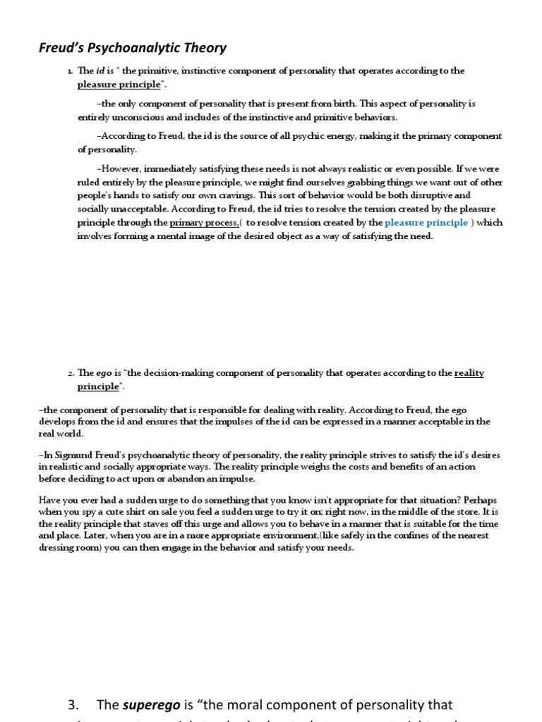 Freud's Psychoanalytic Theory: Pleasure Principle" | PDF | Denial | Id