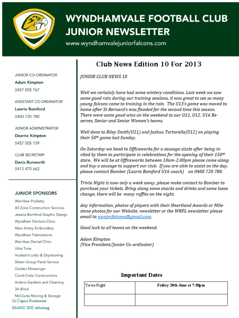 2013 Newsletters Week10 | PDF | Team Sports | Ball Games