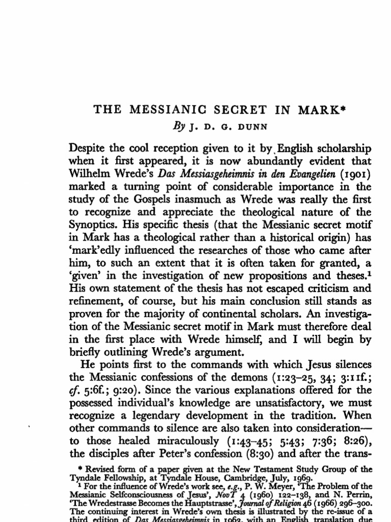 The Messianic Secret in Mark | PDF | Gospel Of Mark | Canonical Gospels