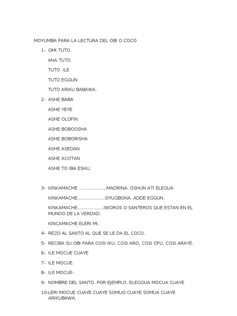 Moyumba para La Lectura Del Obi o Coco Yohana | PDF | Religión y ...