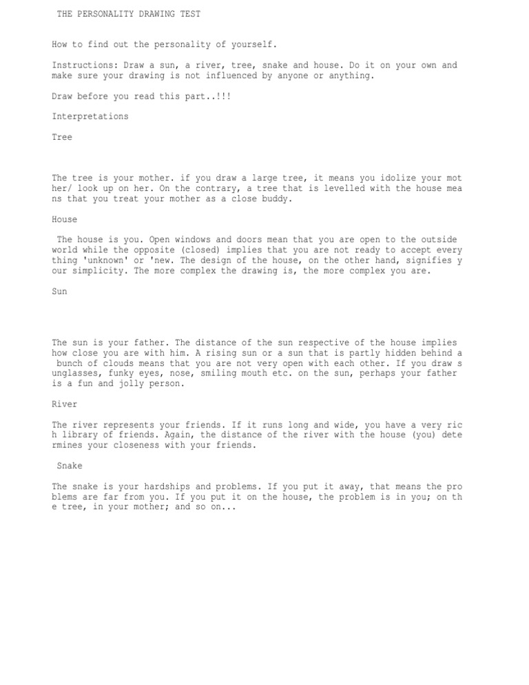 Personality Drawing Test Instructions | PDF | Language Arts ...