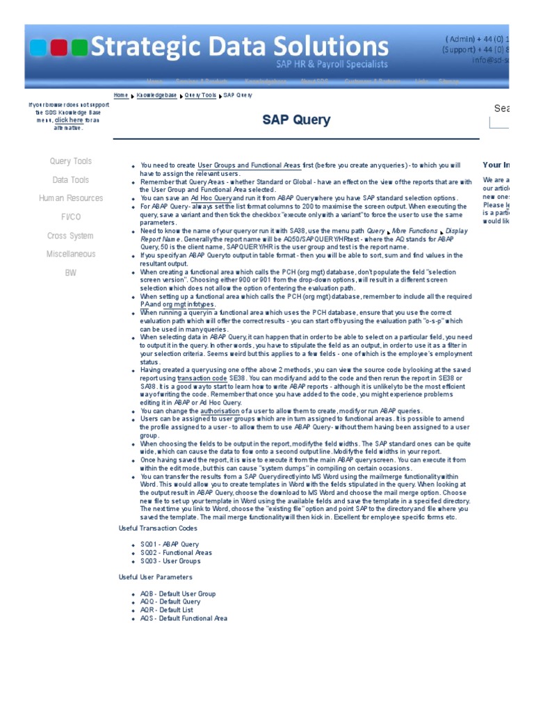 Sap HR - Sap Query | PDF | Information Retrieval | Databases