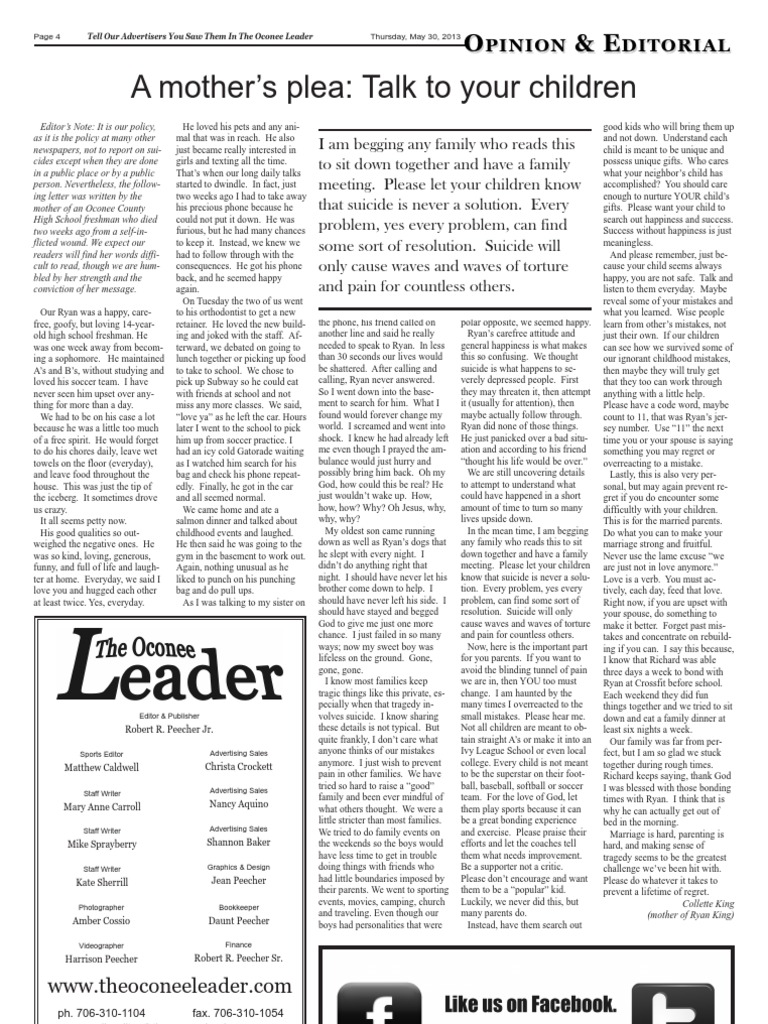 Oconee Leader - Letter From Collette King | PDF