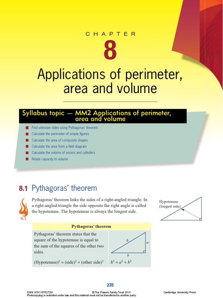 Chapter 8 Applications of Perimeter, Area and Volume | PDF | Area | Litre