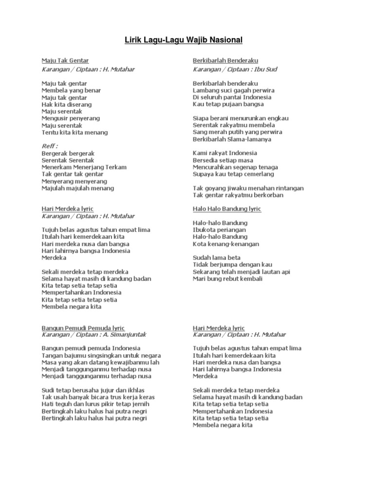Lagu Wajib Nasional Indonesia | PDF