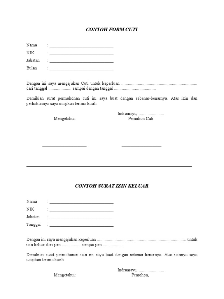 Contoh Form Cuti | PDF