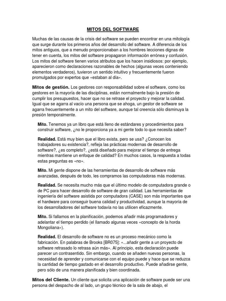 Mitos Del Software | PDF | Ingeniería de software | Mitología