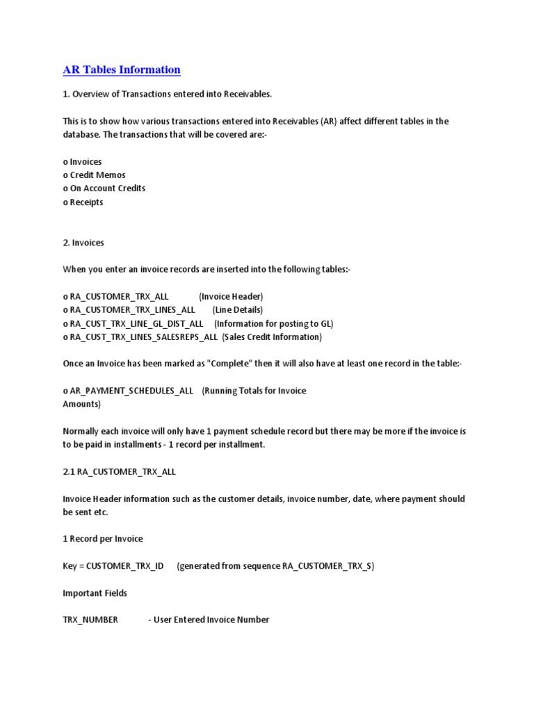 AR Tables Guide | PDF | Invoice | Receipt
