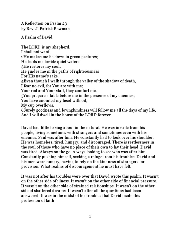 Reflection on Psalm 23 by David | PDF | David | Shepherd
