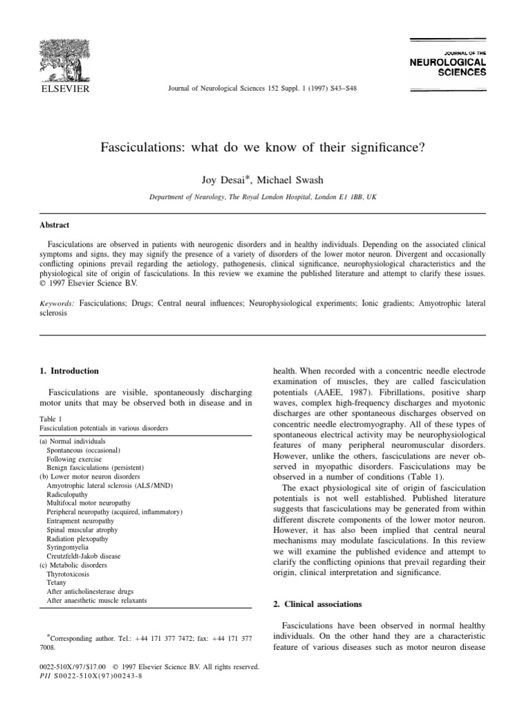 Fasciculations What Do We Know of Their Significance | PDF ...