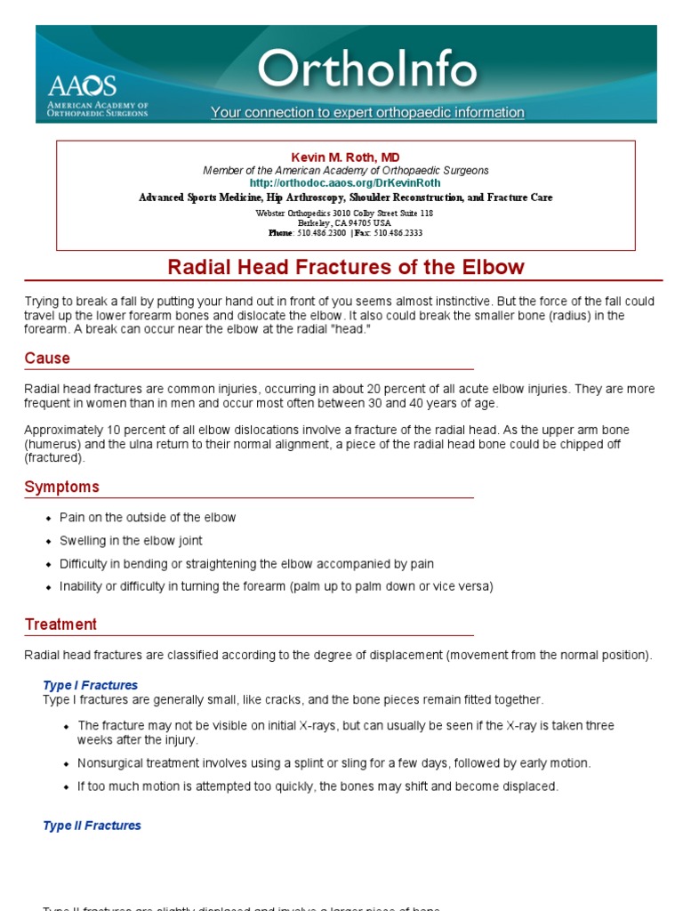 Radial Head Fractures of The Elbow-Orthoinfo - Aaos | PDF | Elbow ...