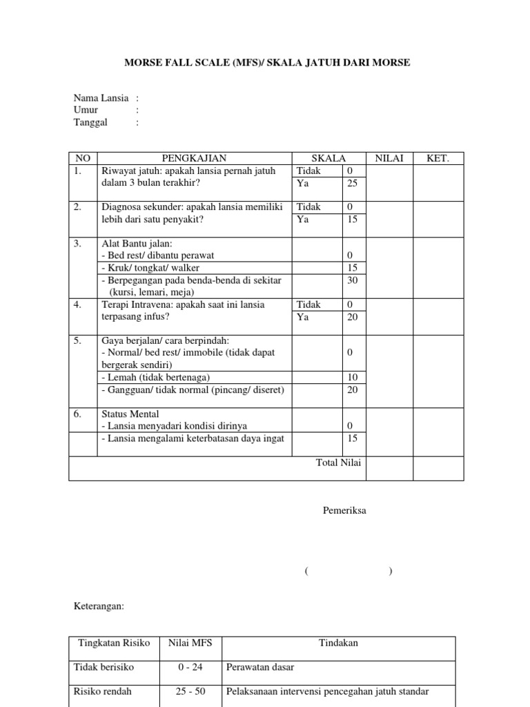 Format-Morse-Fall-Scale Versi Bahasa Indonesia PDF | PDF | Pengembangan ...