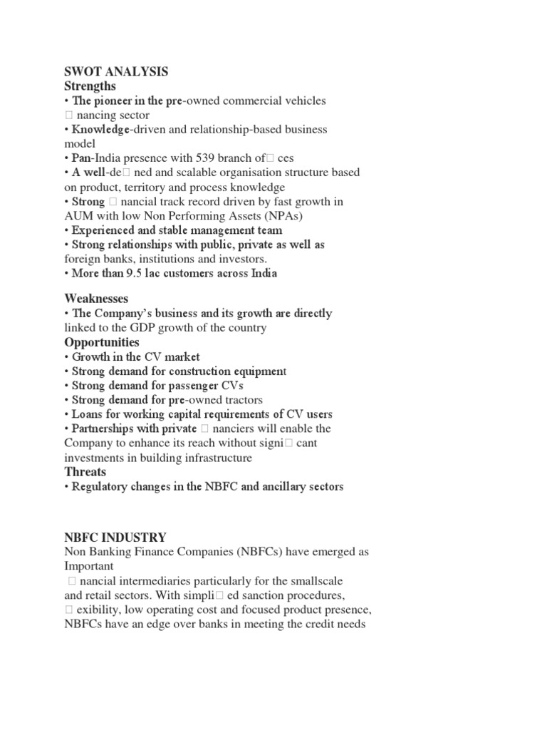 Swot Analysis | PDF | Non Bank Financial Institution | Economic Growth