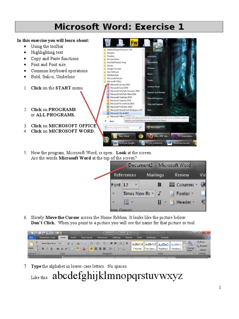 Abcdefghijklmnopqrstuvwxyz: Microsoft Word: Exercise 1 | PDF | Computer Keyboard | Microsoft Word