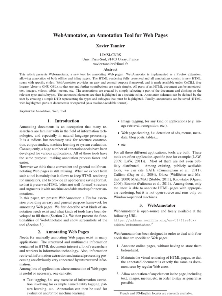 Webannotator, An Annotation Tool For Web Pages: Xavier Tannier | PDF | Html | Html Element