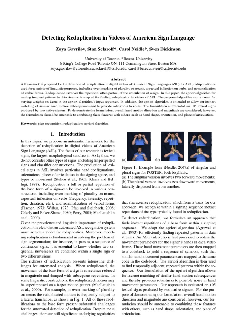 Detecting Reduplication in Videos of American Sign Language: Zoya ...