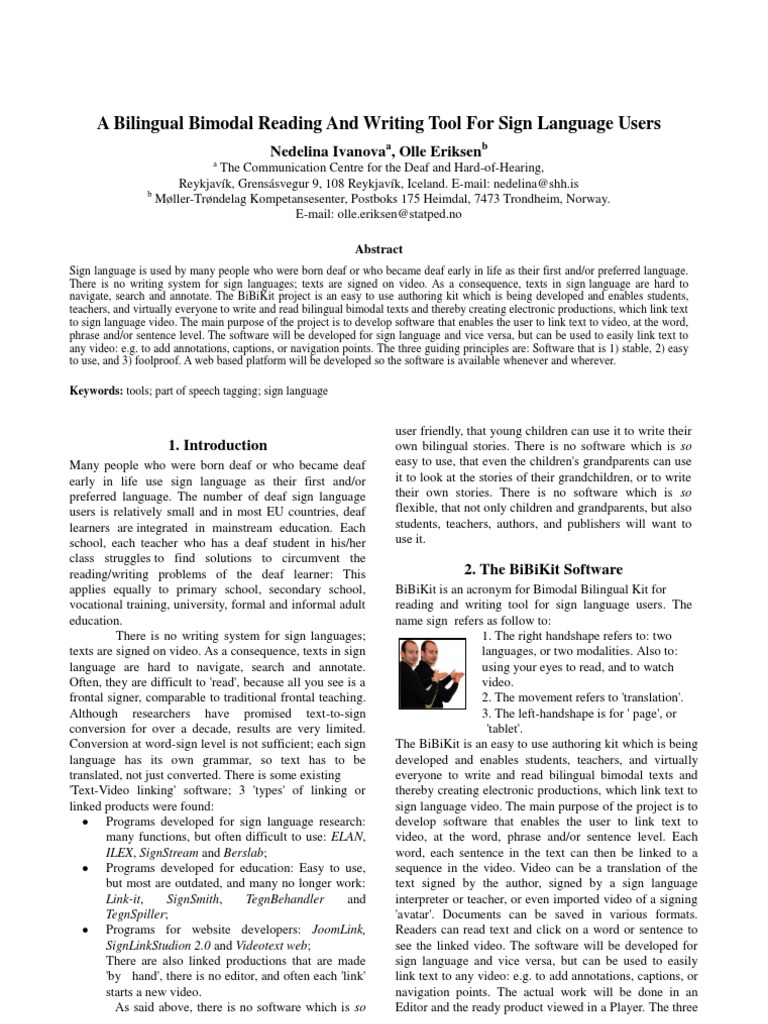 A Bilingual Bimodal Reading and Writing Tool For Sign Language Users ...