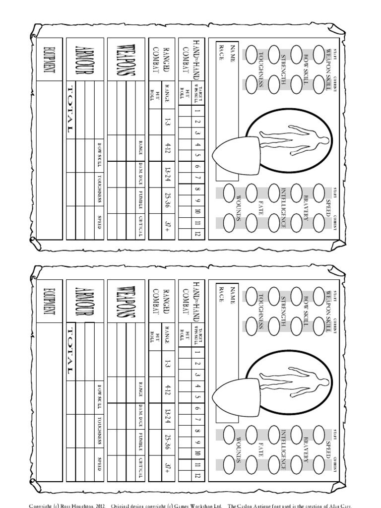 Advanced Heroquest Character Sheet - 2 Per Page
