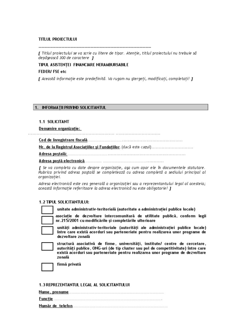 Cerere Finantare europeana