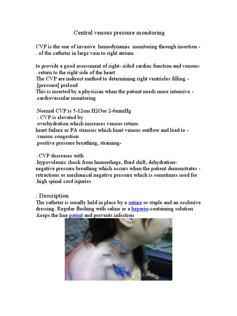 Central Venous Pressure Monitoring Manual | Download Free PDF ...