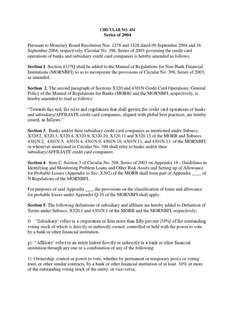 BSP Circular 454 | PDF | Credit Card | Financial Transaction