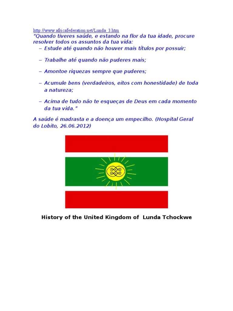 História do Reino Lunda Tchokwe | PDF | Angola | Monarquia
