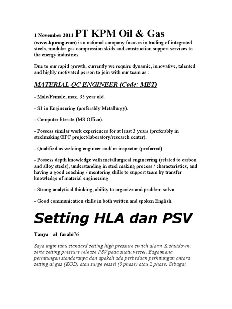 Design Pressure PSV | PDF | Steelmaking | Building Materials