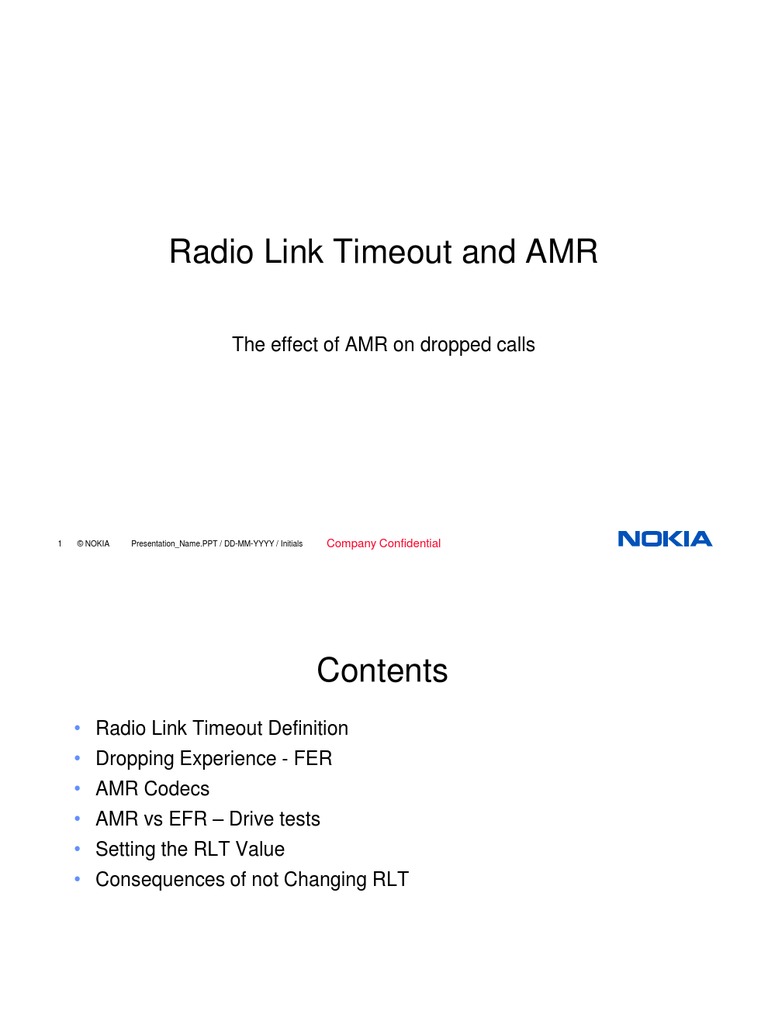 Radio Link Timeout and AMR: The Effect of AMR On Dropped Calls | PDF ...