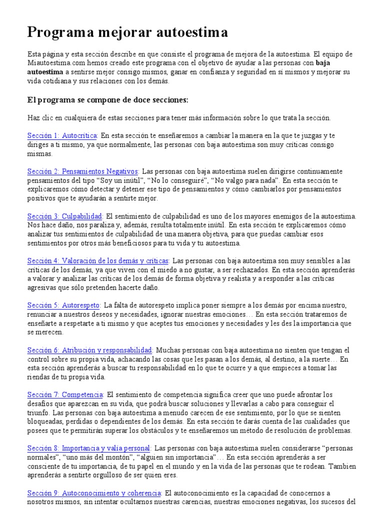 Mejora de autoestima en adolescentes | PDF | Autoestima | Toma de ...