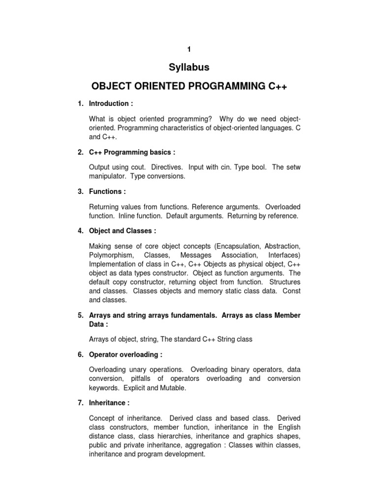 M.C.a (Sem - III) Paper - I - Object Oriented Programming | Download Free PDF | C++ | Class ...