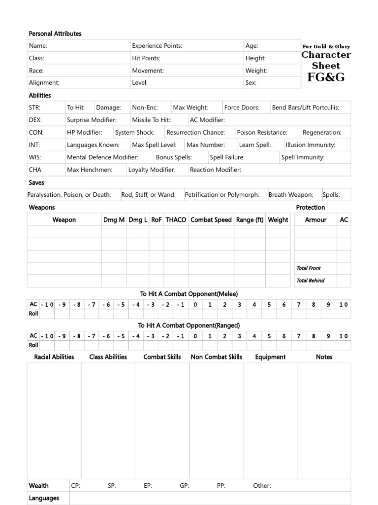 For Gold & Glory Character Sheet | PDF | License | Derivative Work