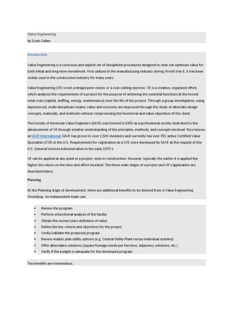 Value Engineering: SAVE International | PDF | Evaluation | Business