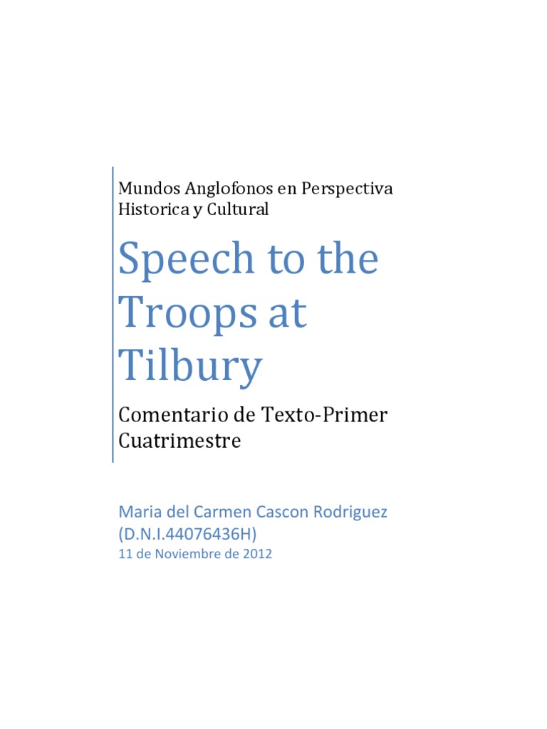 The Speech To The Troops at Tilbury by The Queen Elizabeth I | PDF ...